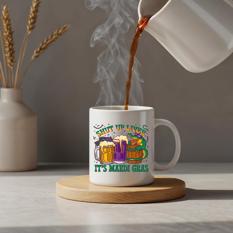 Funny Mardi Gras Coffee Mug, New Orleans Party Gator, Beer Lover Gift ...