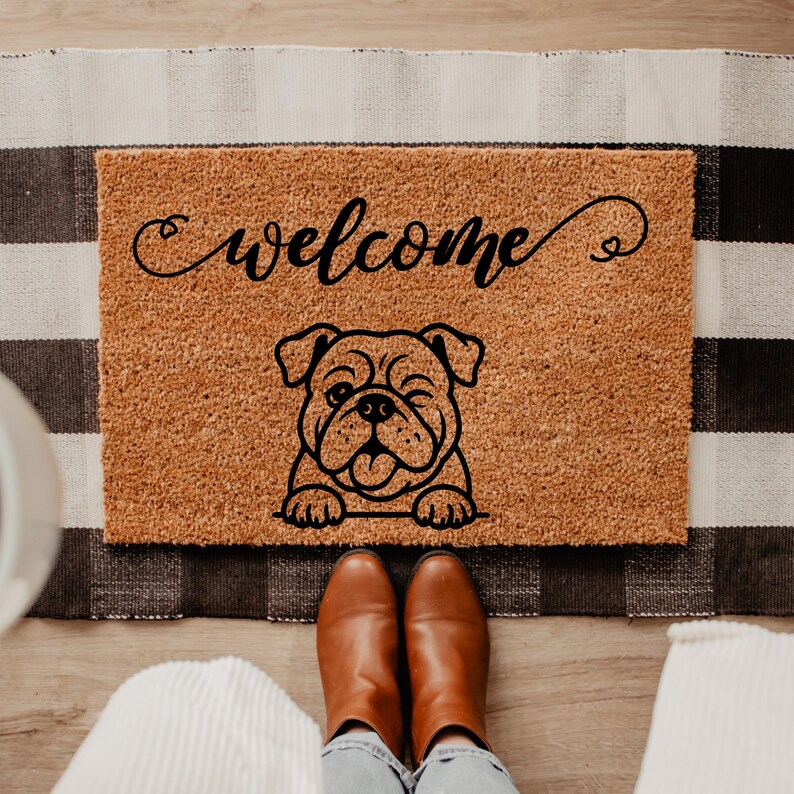 Bulldog Welcome Mat, Natural Coir Doormat, Dog Mom Gift - Etsy