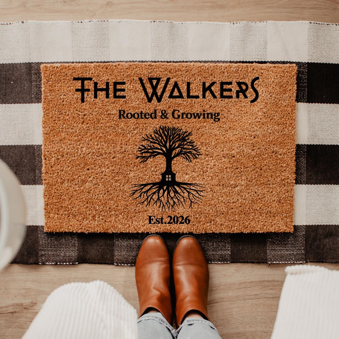 Personalized Family Name Coir Doormat, Tree of Life Welcome Mat - Etsy