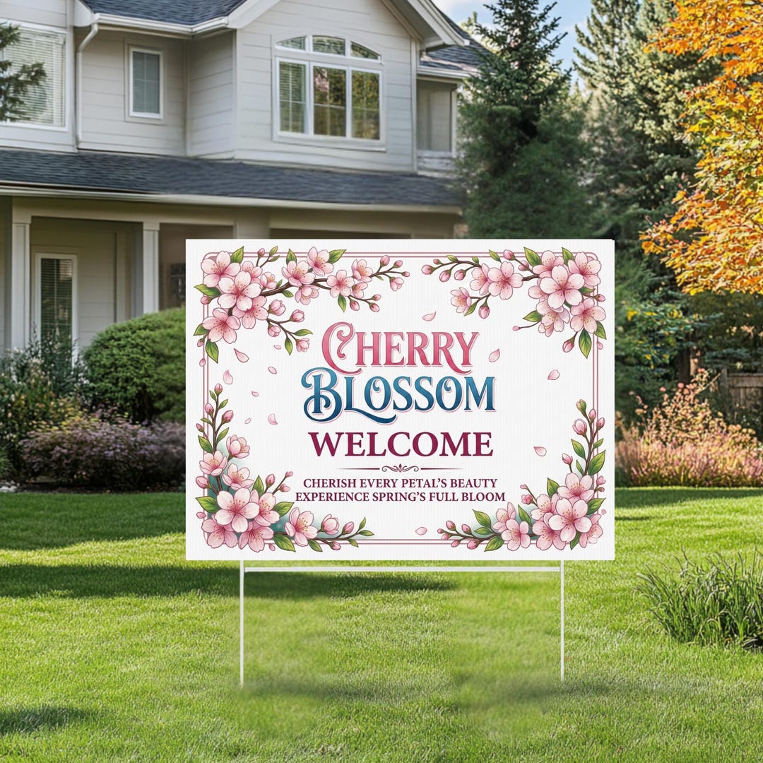 Cherry Blossom Welcome Yard Sign, 24x18 Spring Floral Decor (single or ...