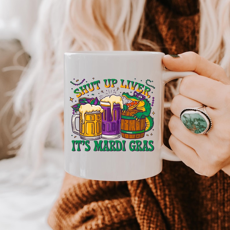 Funny Mardi Gras Coffee Mug, New Orleans Party Gator, Beer Lover Gift ...