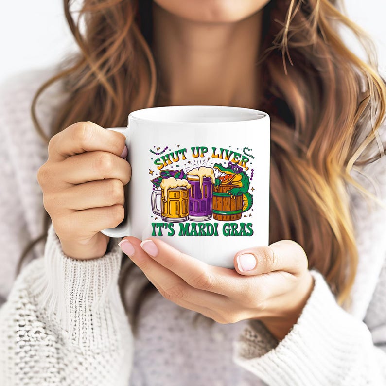 Funny Mardi Gras Coffee Mug, New Orleans Party Gator, Beer Lover Gift ...