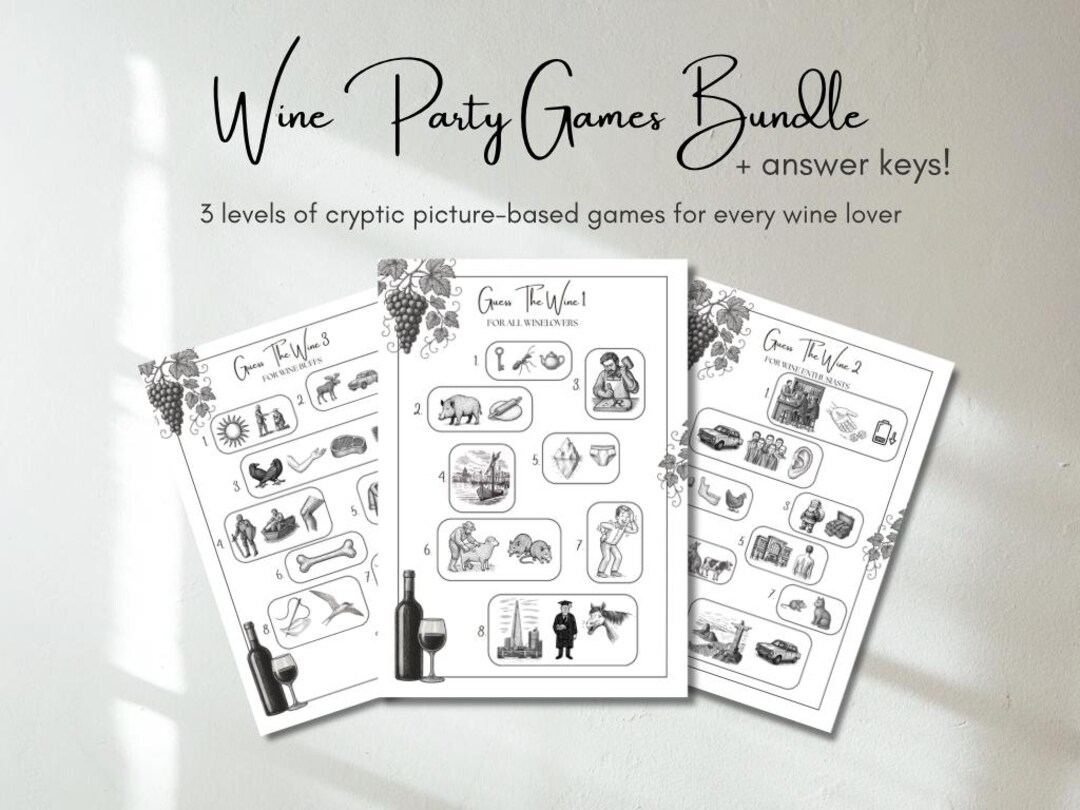 Wine Party Games: Cryptic Dinner Party Wine Quiz Bundle With 3 Levels ...