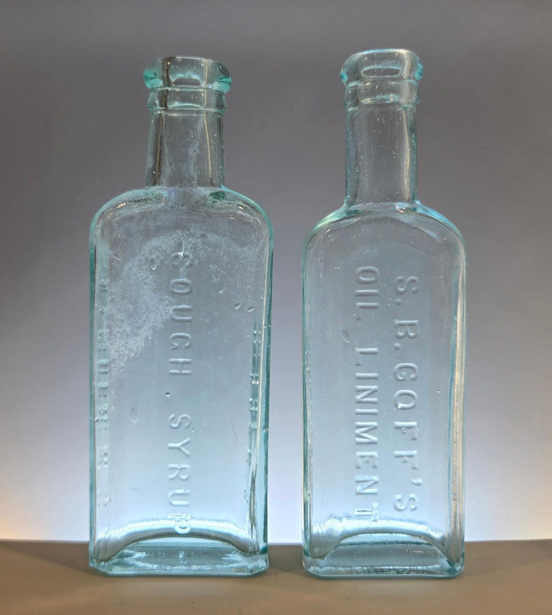 Goff's Cough Syrup and Oil Liniment Camden NJ Lot of Two Antique Aqua ...