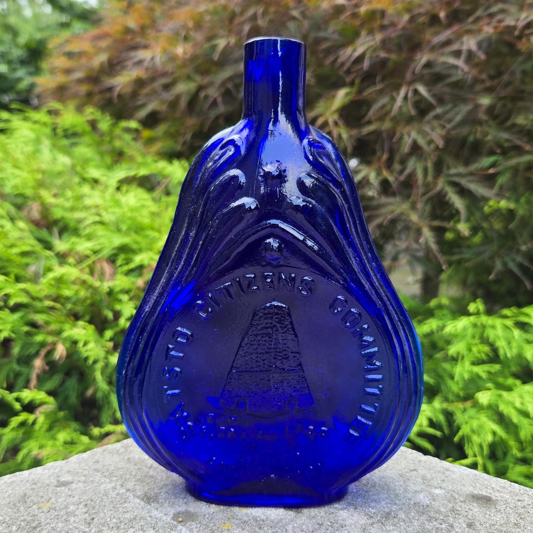 Vintage Cobalt Blue Commemorative Scroll Flask Batsto NJ 1981 Clevenger ...
