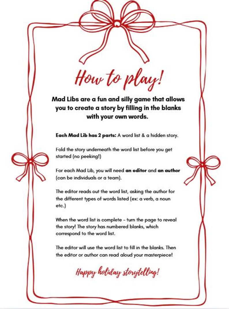 Holiday Mad Libs Activity Booklet - Etsy Canada