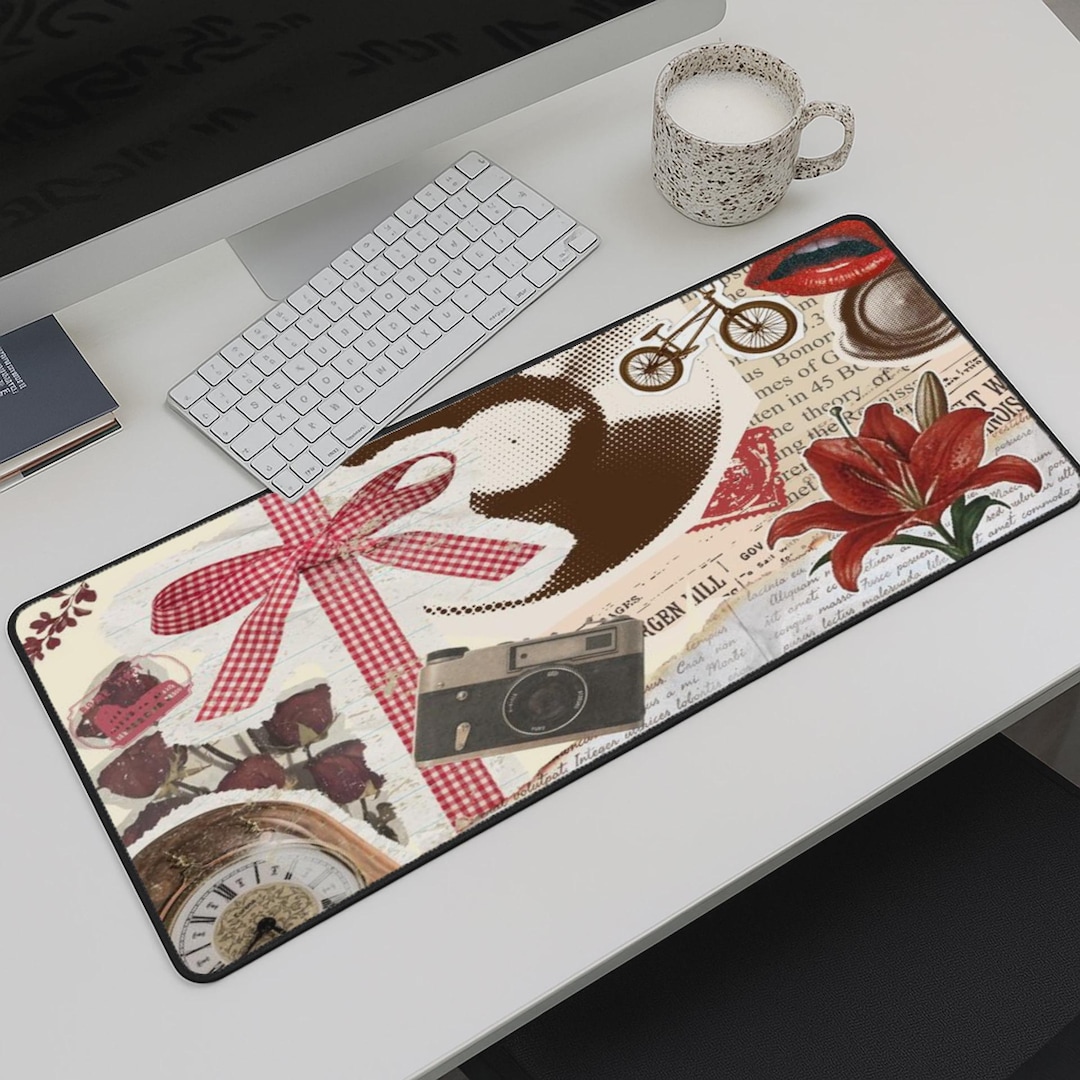 Desk Mat Vintage Collage Design Nostalgic Office Decor Retro Aesthetic ...