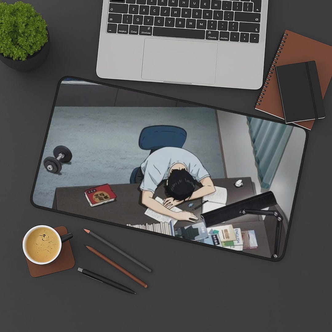 Desk Mat Featuring Exhausted Student Anime Art, Relatable Study ...