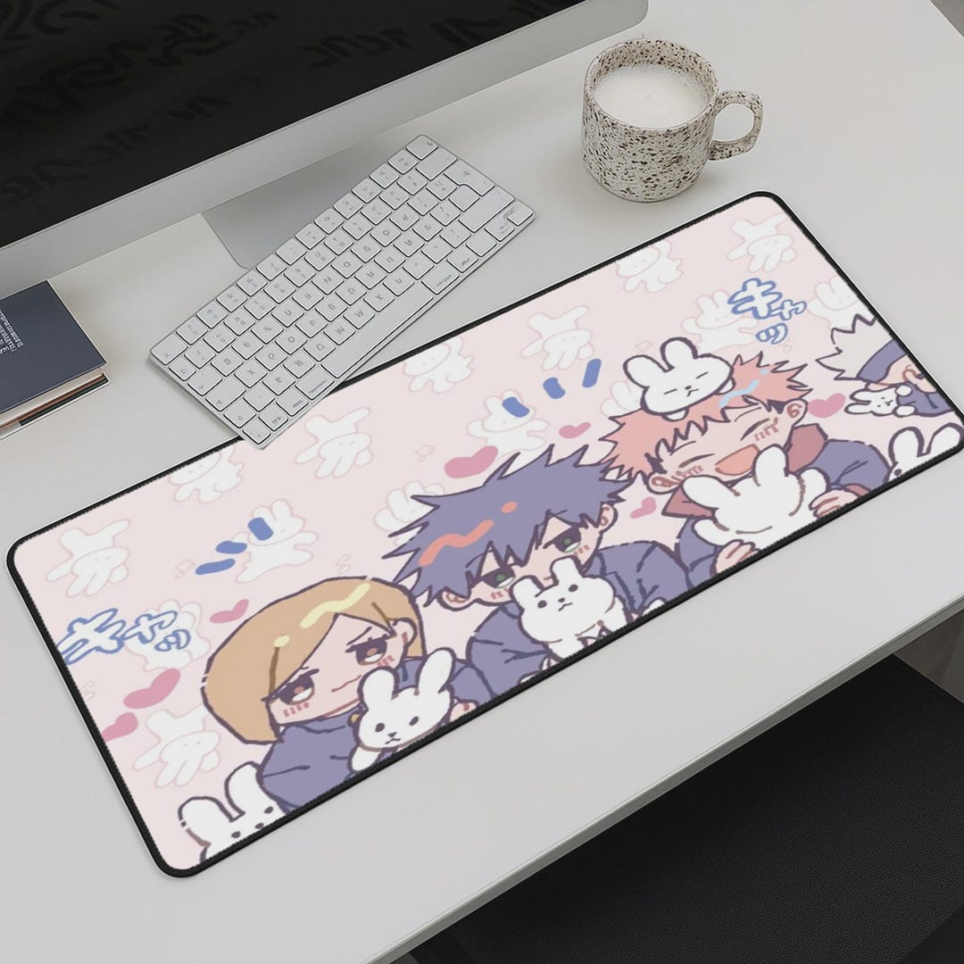 Jujutsu Kaisen Chibi Anime Desk Mat Kawaii Cute Bunny Pastel Pink ...