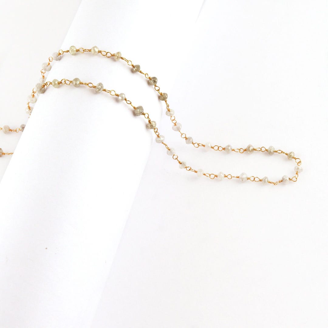 18K Solid Gold Grey Diamond Rosary Chain by Inch Salt Pepper Diamond ...