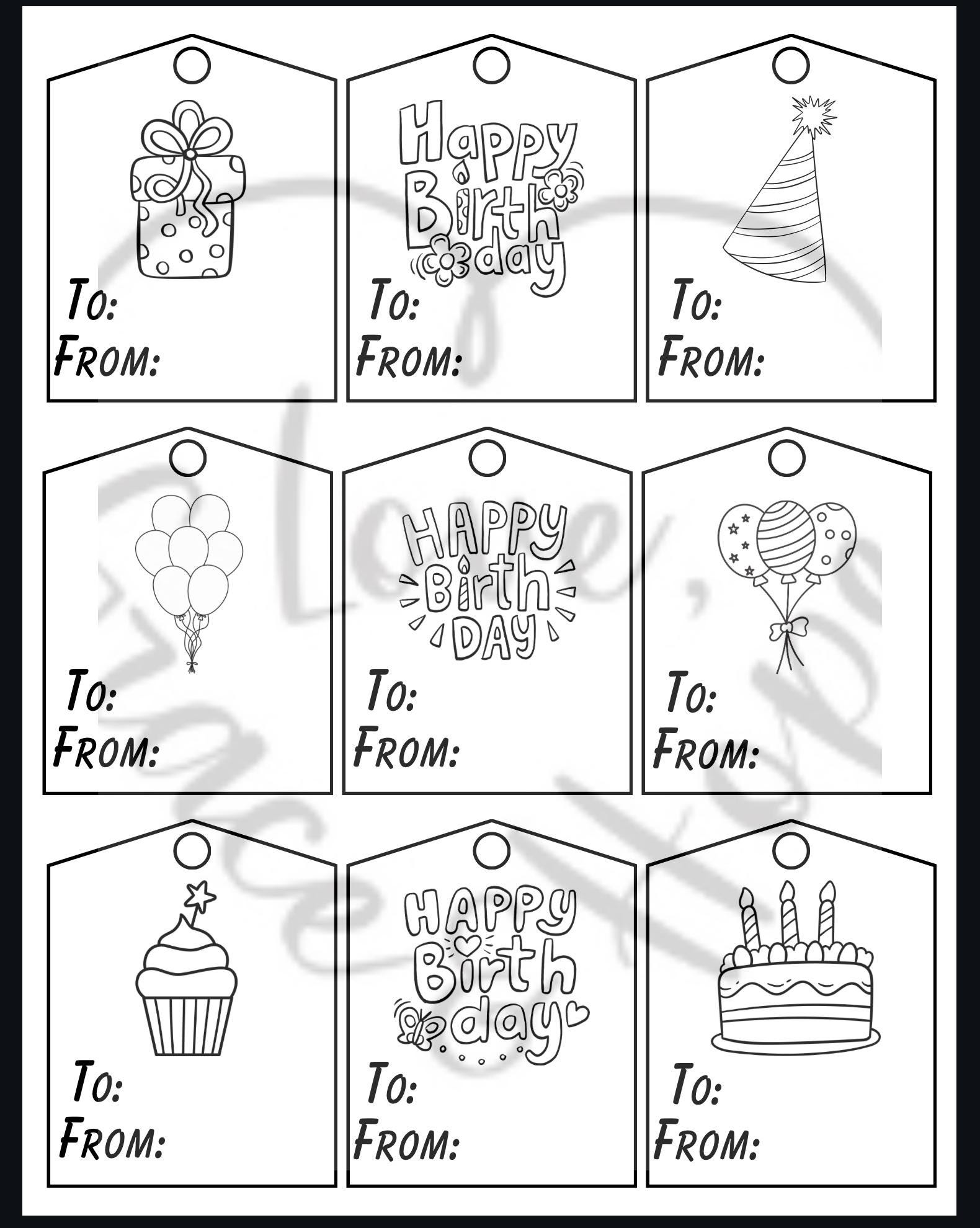 Printable Birthday Tags 2-black and White Sets of 9 Instant Download ...