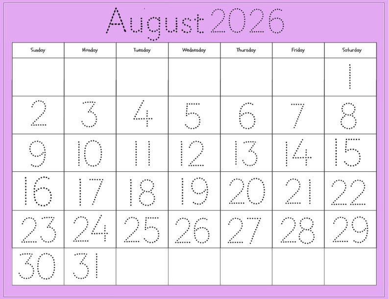 Printable Summer Months Calendar for Tracing Numbers 2026 June July ...