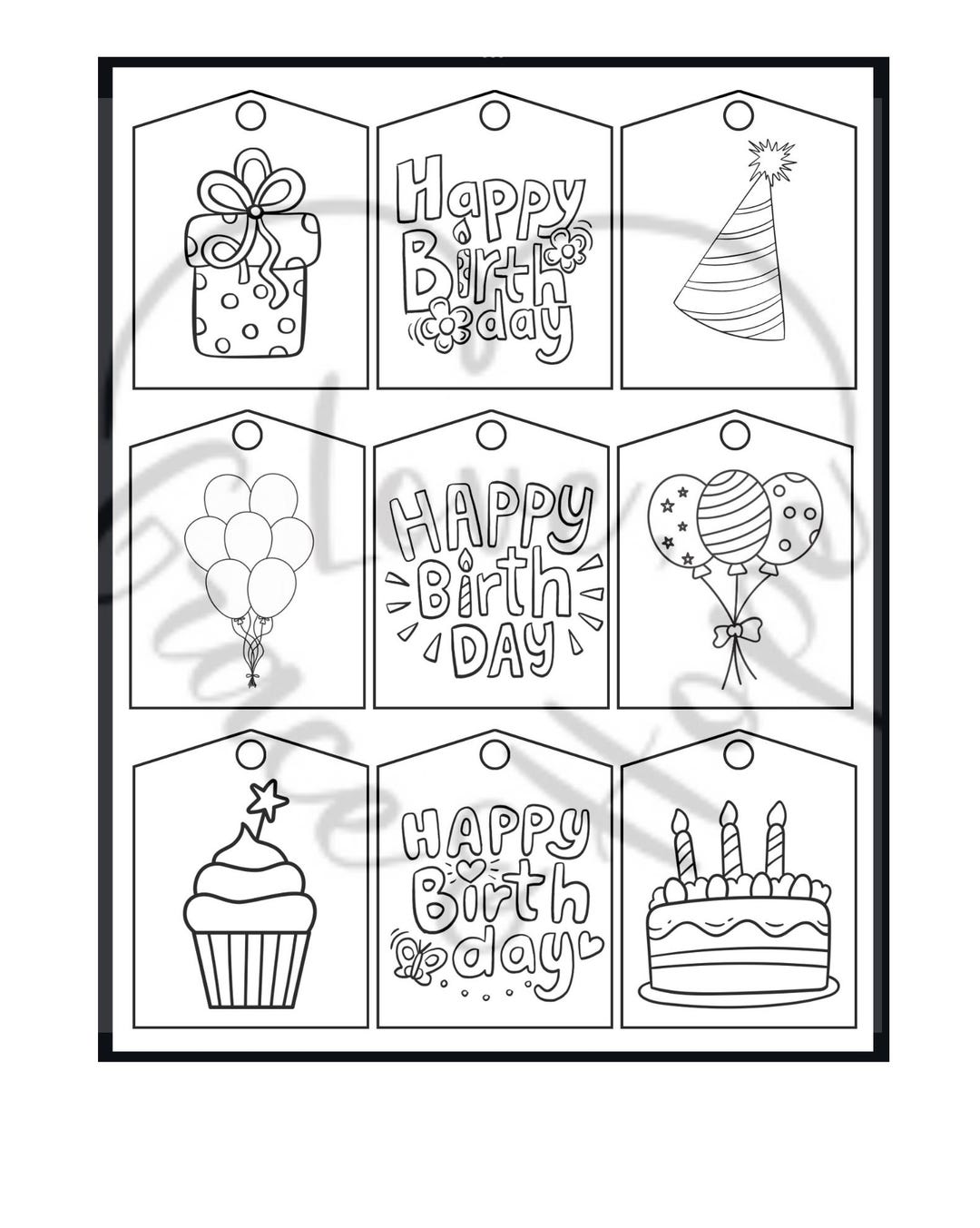 Printable Birthday Tags 2-black and White Sets of 9 Instant Download ...