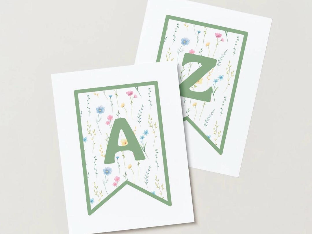 Printable Alphabet Banner Green Flowers for Bulletin Boards or Party ...