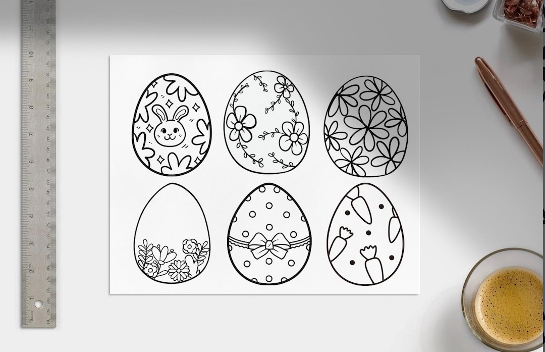 22 Pages of Printable Easter Egg Black and White Coloring Pages Set 18 ...