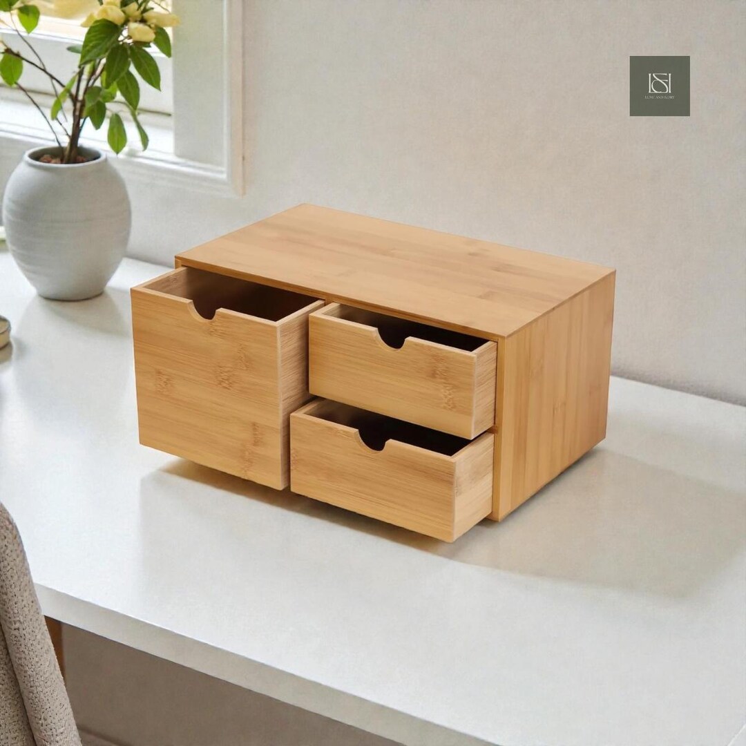 Bamboo Desktop Drawer Organizer | 3-drawer Tabletop Storage Box for ...