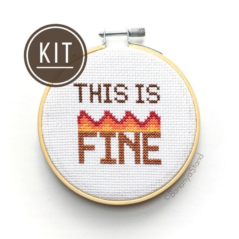 KIT This is Fine Meme Funny Modern Cross Stitch Kit DIY Kits - Etsy