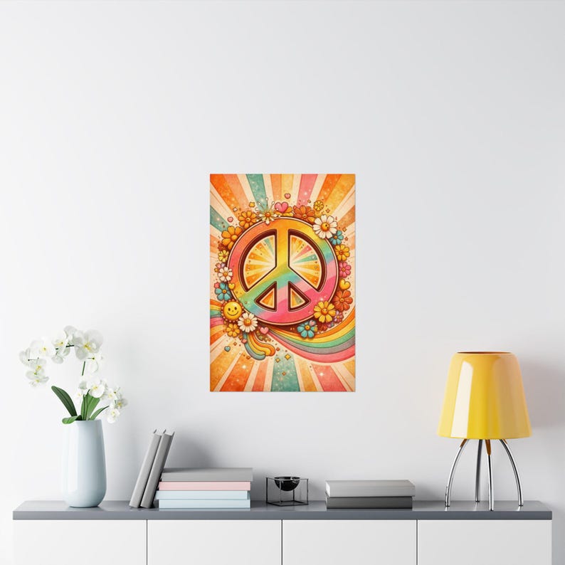 Retro Peace Sign Poster - 70s Hippie Flower Power Matte Vertical Print ...