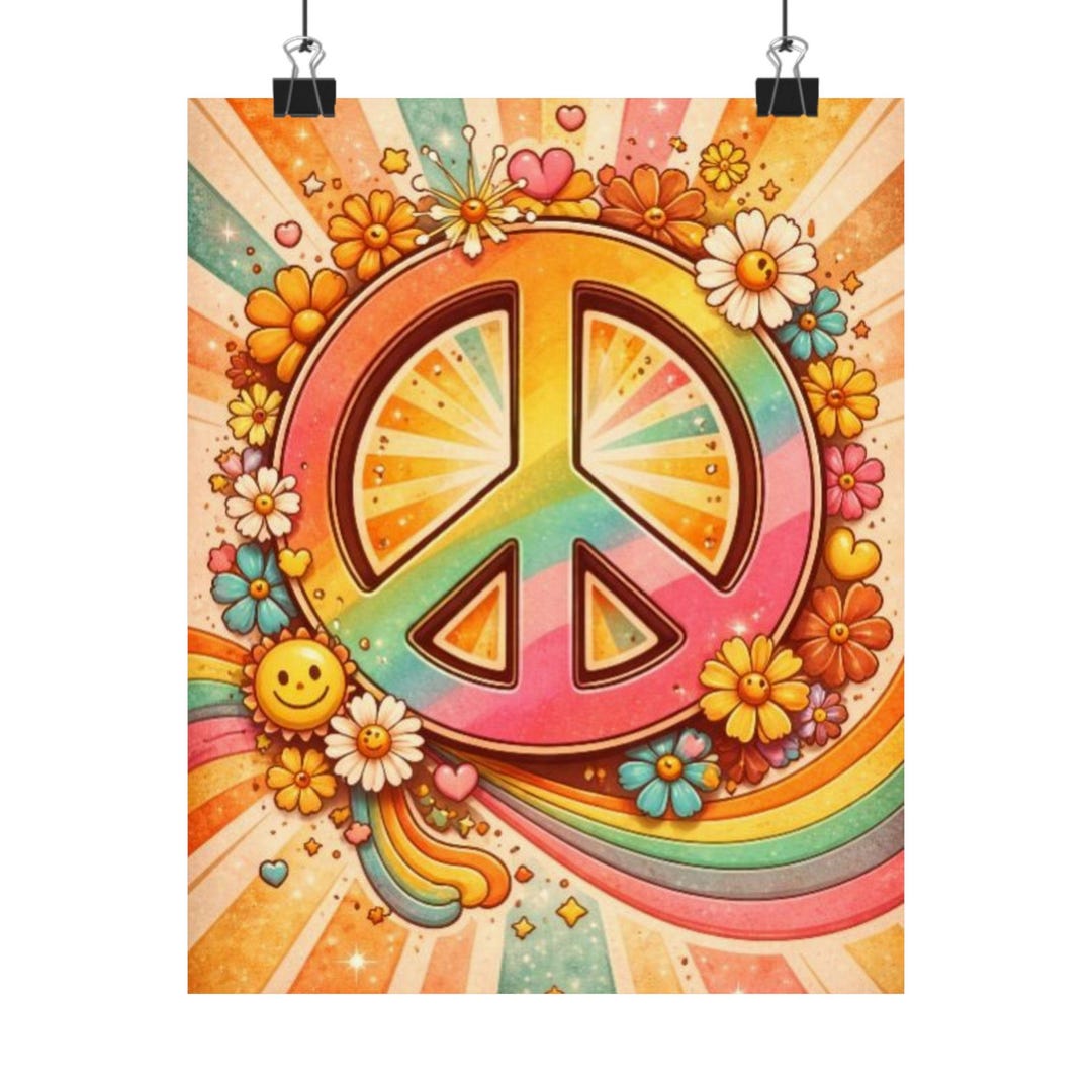 Retro Peace Sign Poster - 70s Hippie Flower Power Matte Vertical Print ...