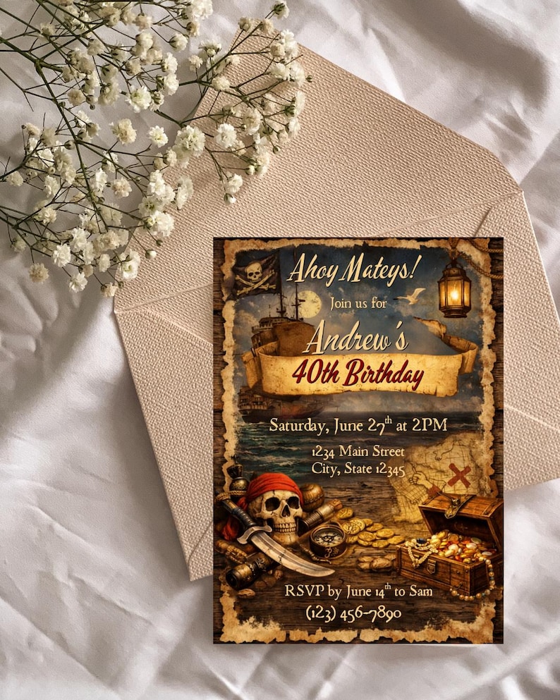 Pirate Birthday Invitation – Editable Canva Template, Rum & Raiders ...