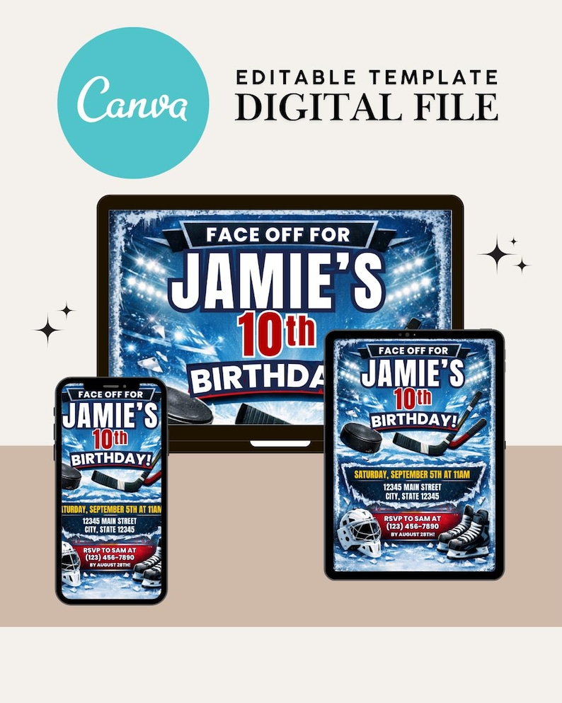 Hockey Birthday Invitation Template: Editable Ice Hockey Party Invite ...