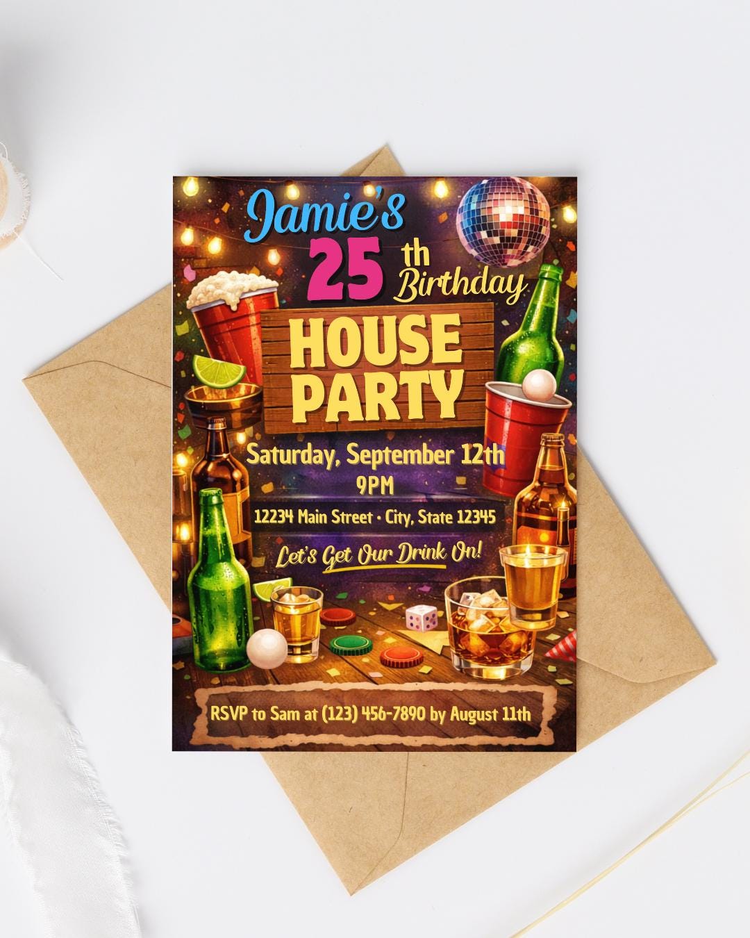 House Party Birthday Invitation, Editable Canva Drinking Invite ...
