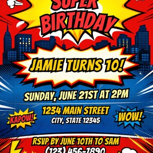 Superhero Birthday Invitation Template, Comic Book Party Invite ...