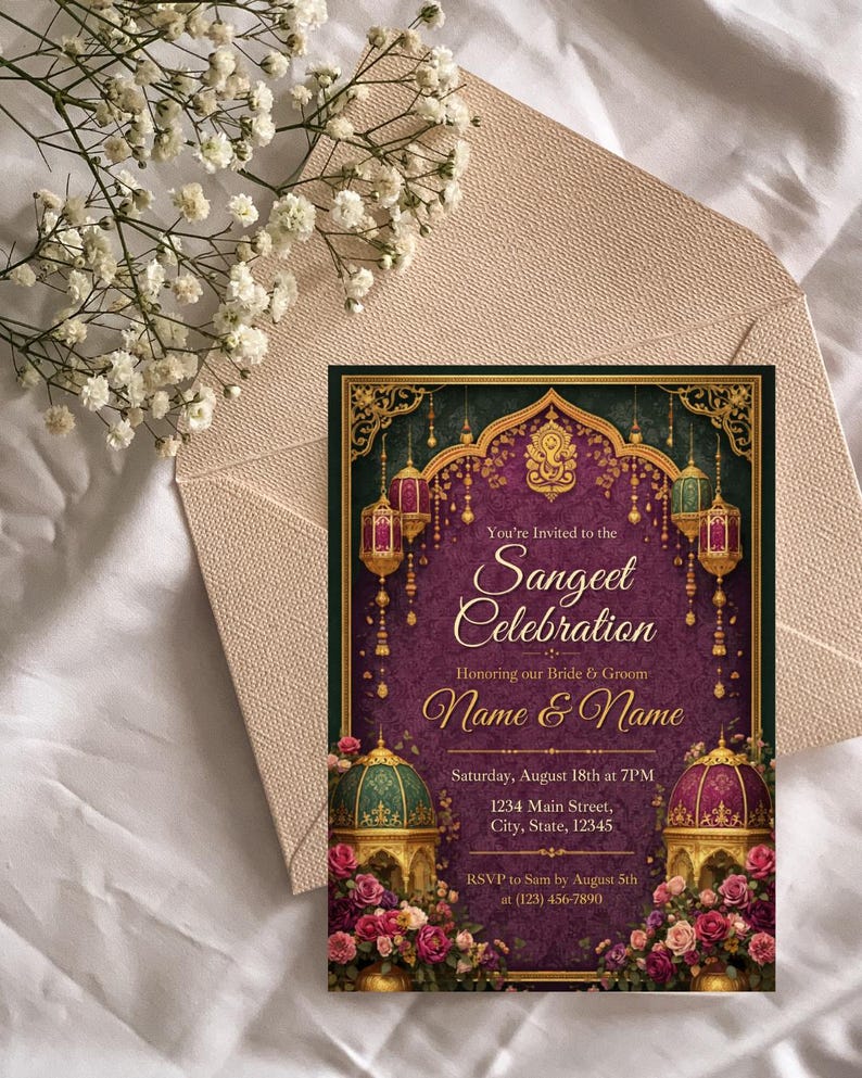 Indian Wedding Sangeet Invitation, Traditional South Asian Ceremony ...