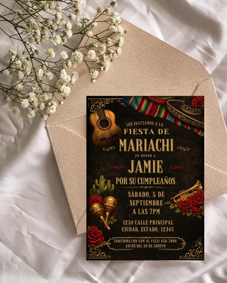 Mariachi Birthday Invitation, Fiesta Mexicana, Editable Canva Template ...