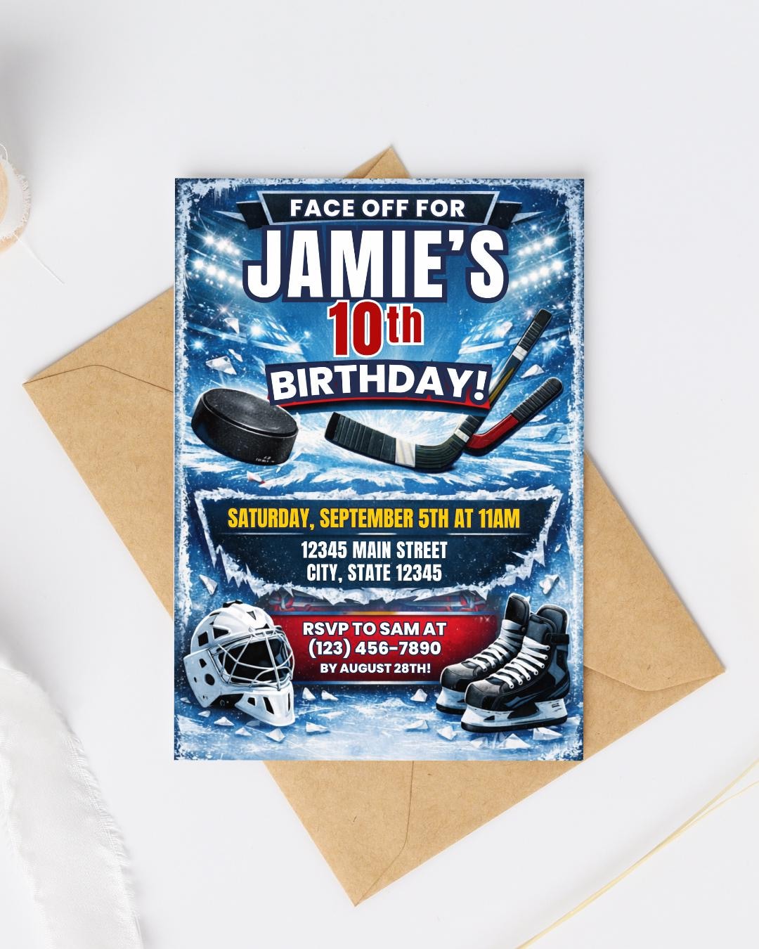 Hockey Birthday Invitation Template: Editable Ice Hockey Party Invite ...