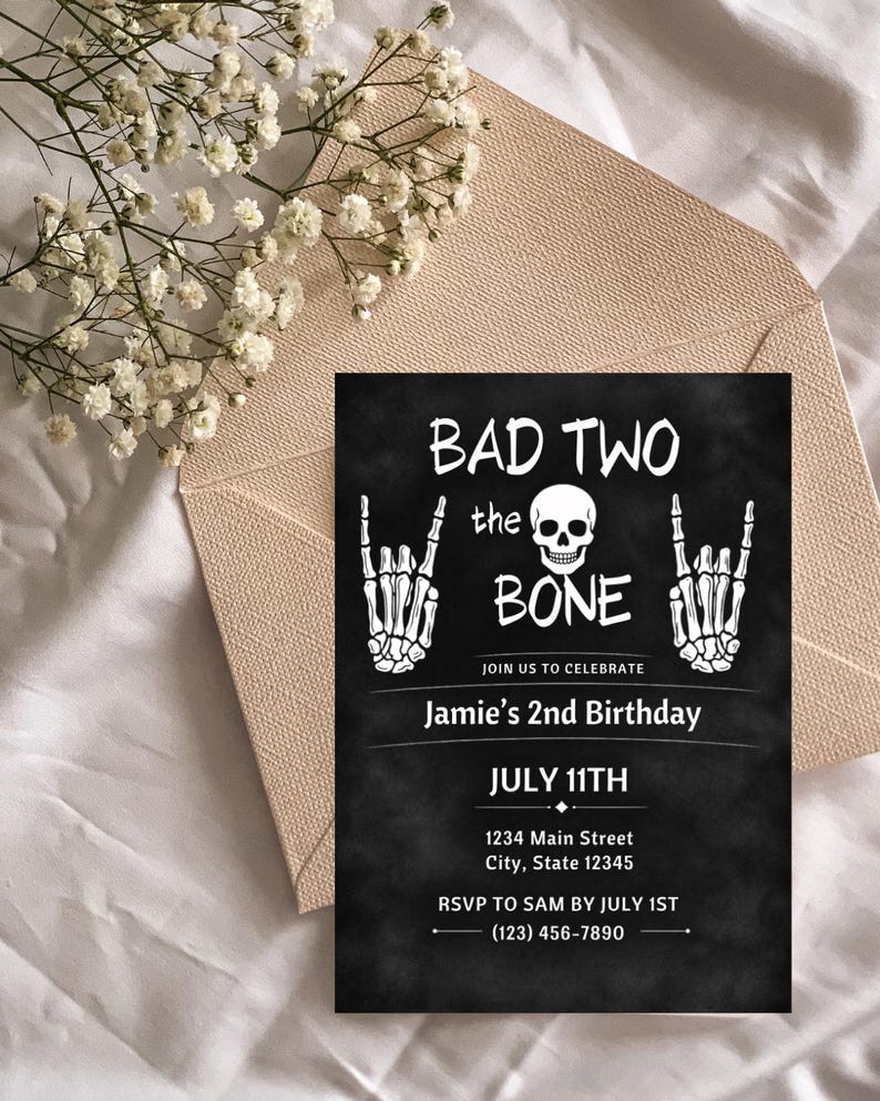 Bad Two the Bone 2nd Birthday Invitation Template (digital Download) - Etsy