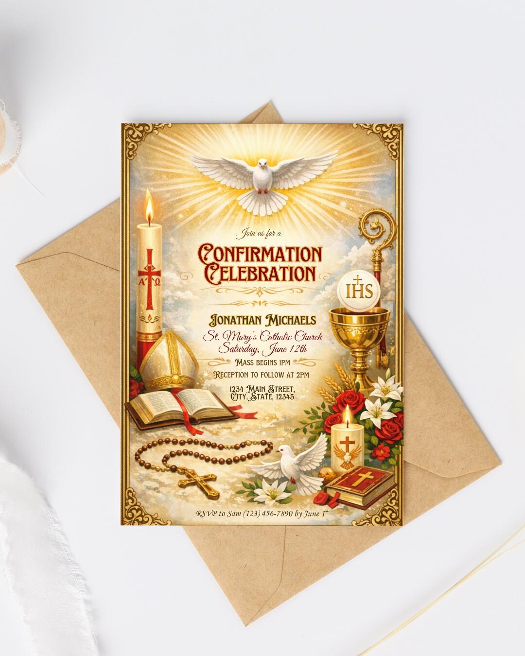 Confirmation Catholic Invitation Template Canva Editable Digital ...