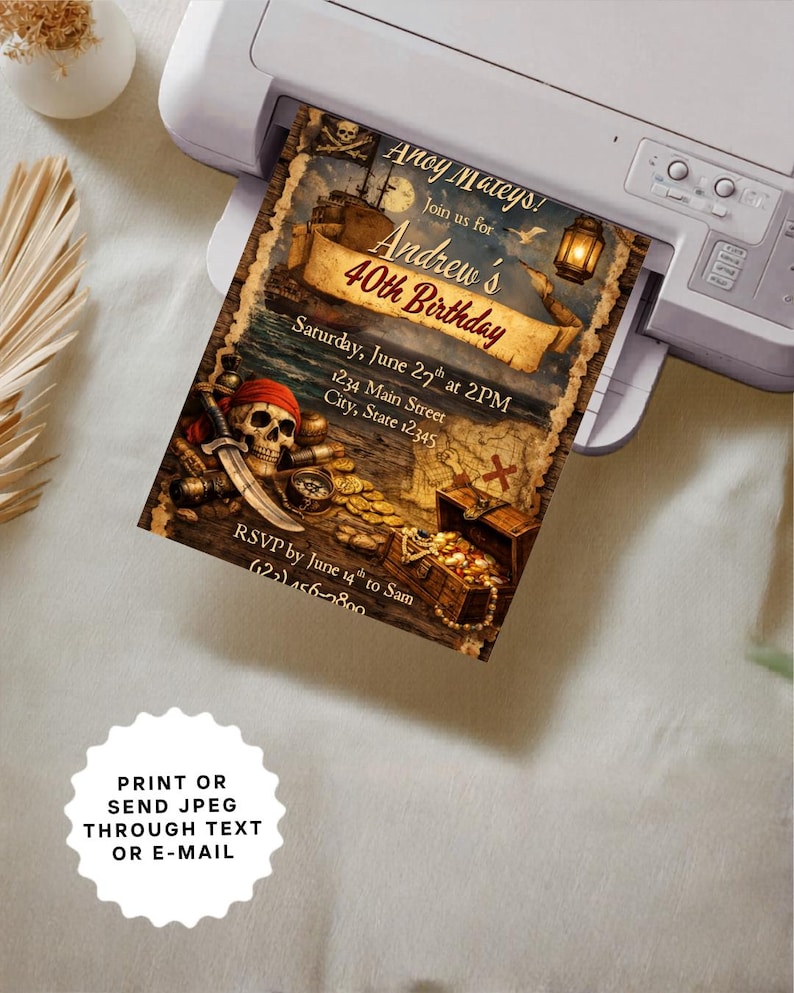 Pirate Birthday Invitation – Editable Canva Template, Rum & Raiders ...