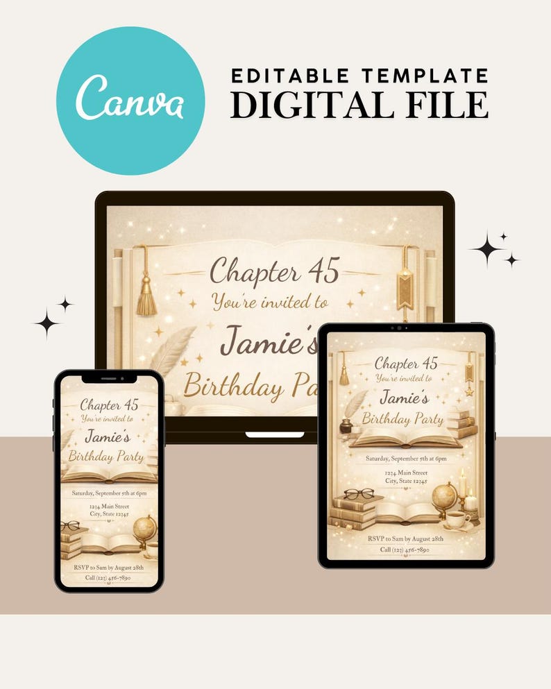 Book Theme Birthday Invitation, Literary Chapter Party Invite (digital ...