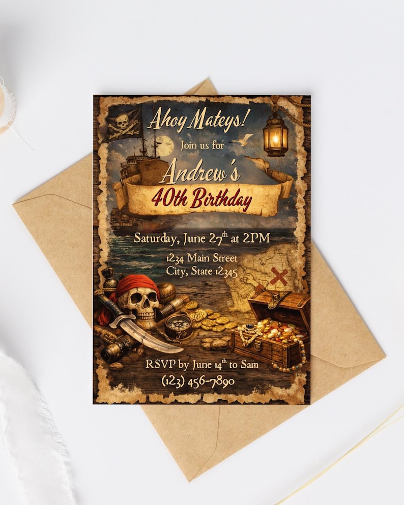 Pirate Birthday Invitation – Editable Canva Template, Rum & Raiders ...