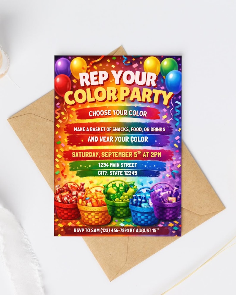 Rep Your Color Party Invitation, Editable Canva Template, Birthday ...