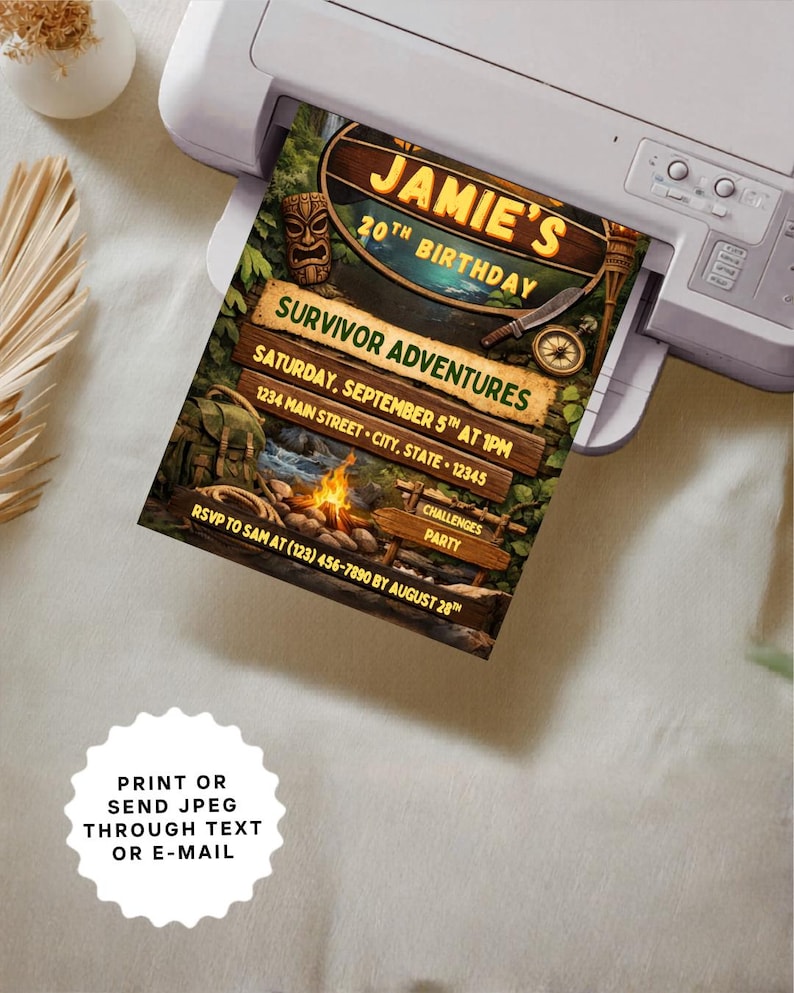 Survivor Adventure Birthday Invitation, Outdoor Wilderness Party Invite ...