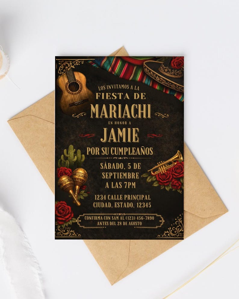 Mariachi Birthday Invitation, Fiesta Mexicana, Editable Canva Template ...