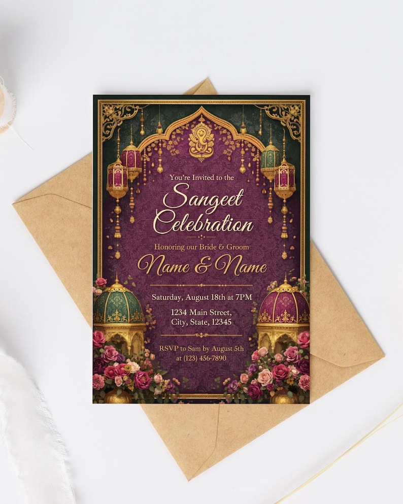 Indian Wedding Sangeet Invitation, Traditional South Asian Ceremony ...