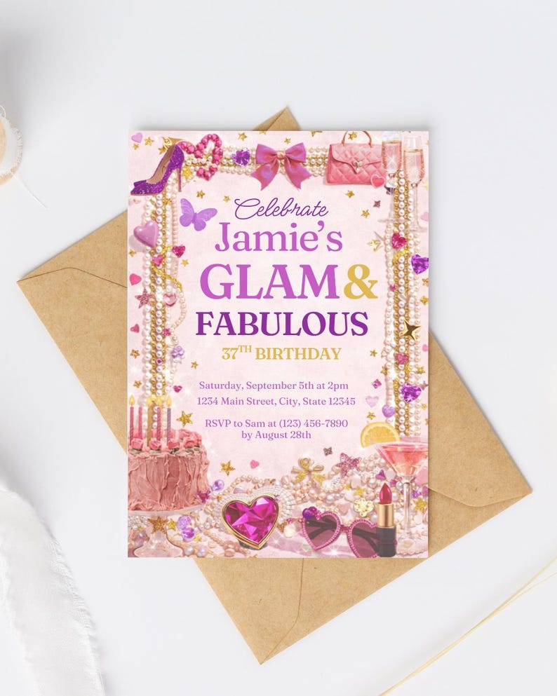 Fancy Glam Birthday Invitation, Editable Canva Template Pink Invite ...