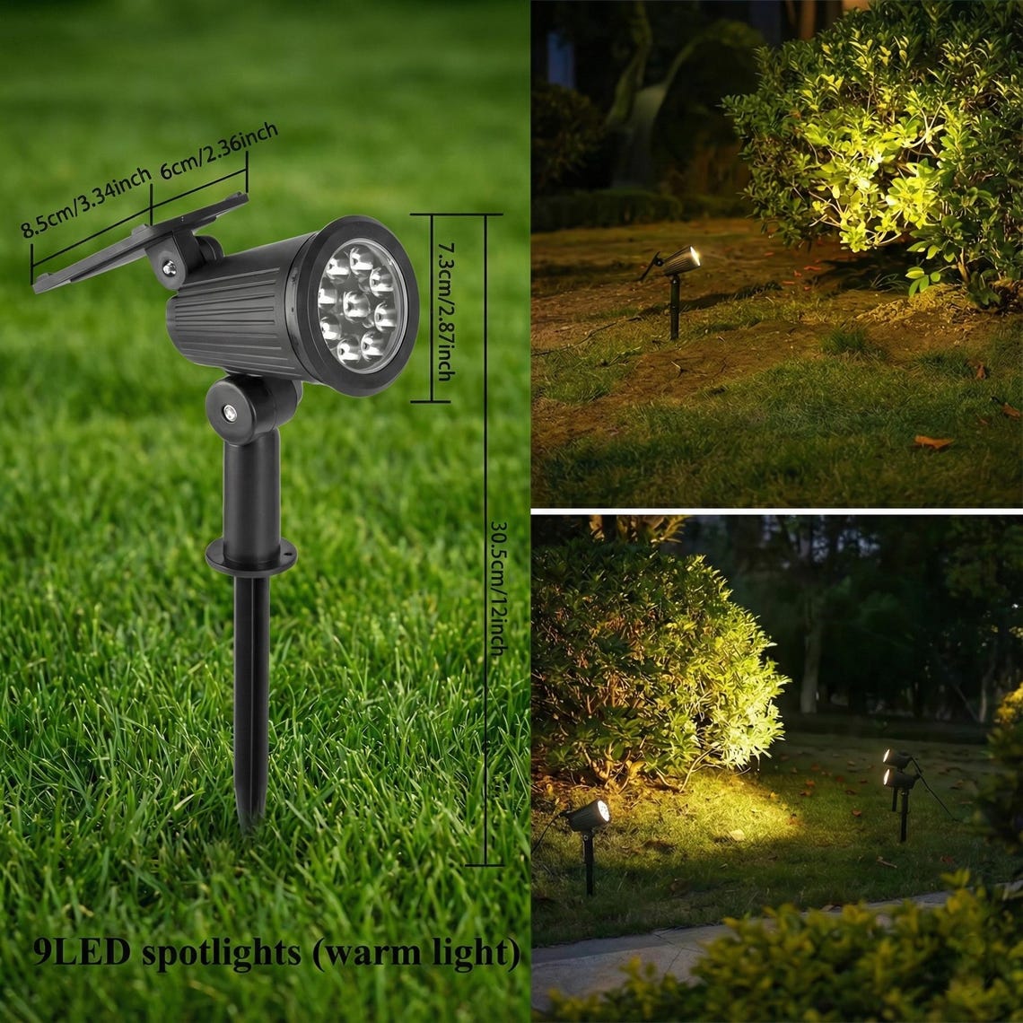 Solar Spotlight Outdoor Garden Light, Waterproof LED Ground Insert Lamp ...