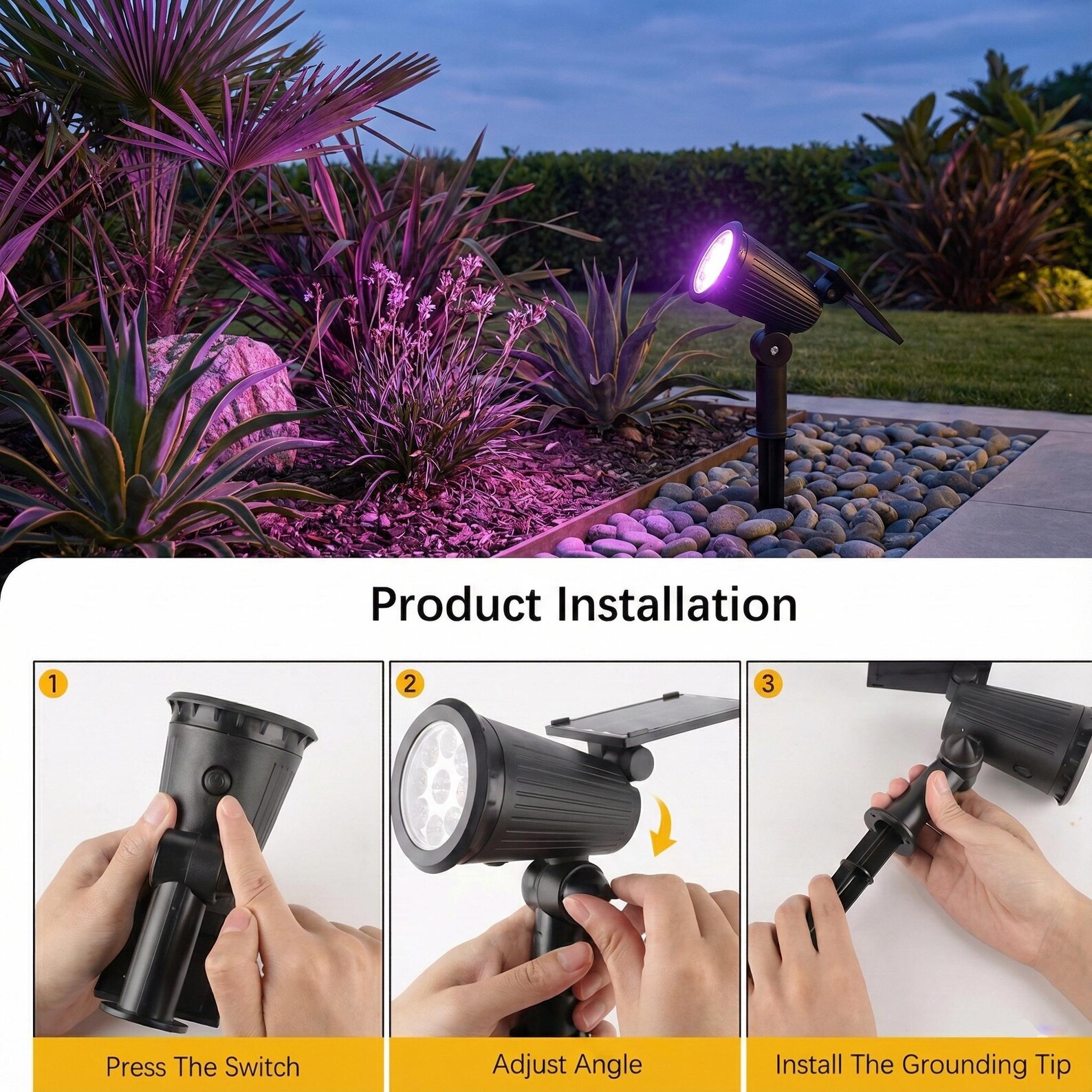Solar Spotlight Outdoor Garden Light, Waterproof LED Ground Insert Lamp ...