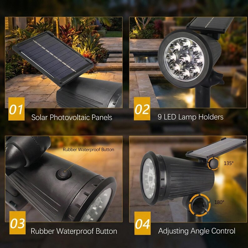 Solar Spotlight Outdoor Garden Light, Waterproof LED Ground Insert Lamp ...