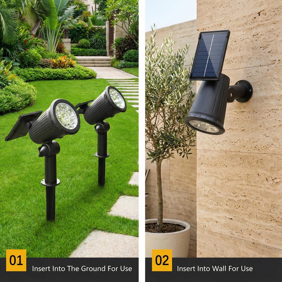 Solar Spotlight Outdoor Garden Light, Waterproof LED Ground Insert Lamp ...