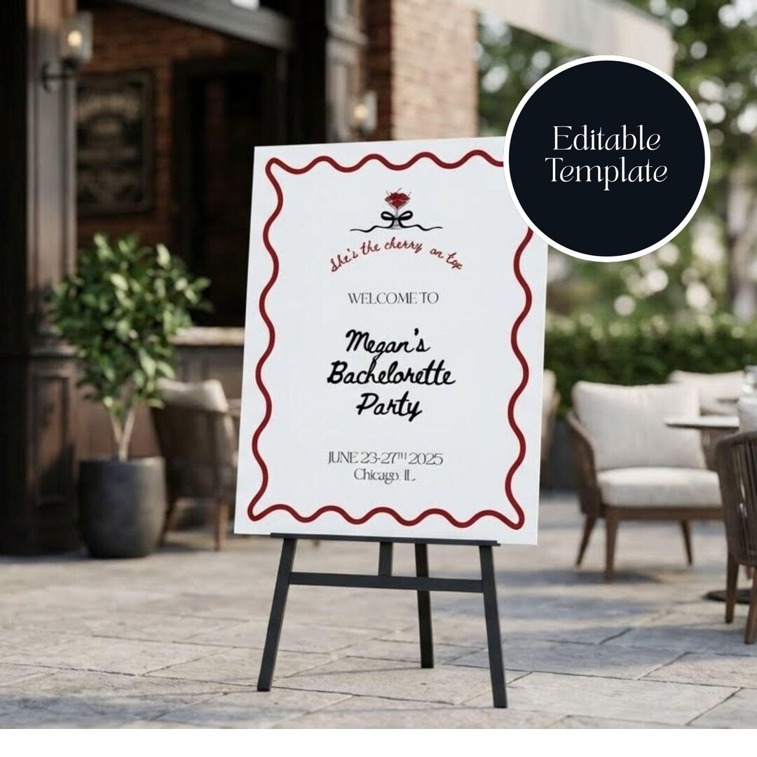 Cherry Bachelorette Welcome Sign | Editable Canva Template - Etsy