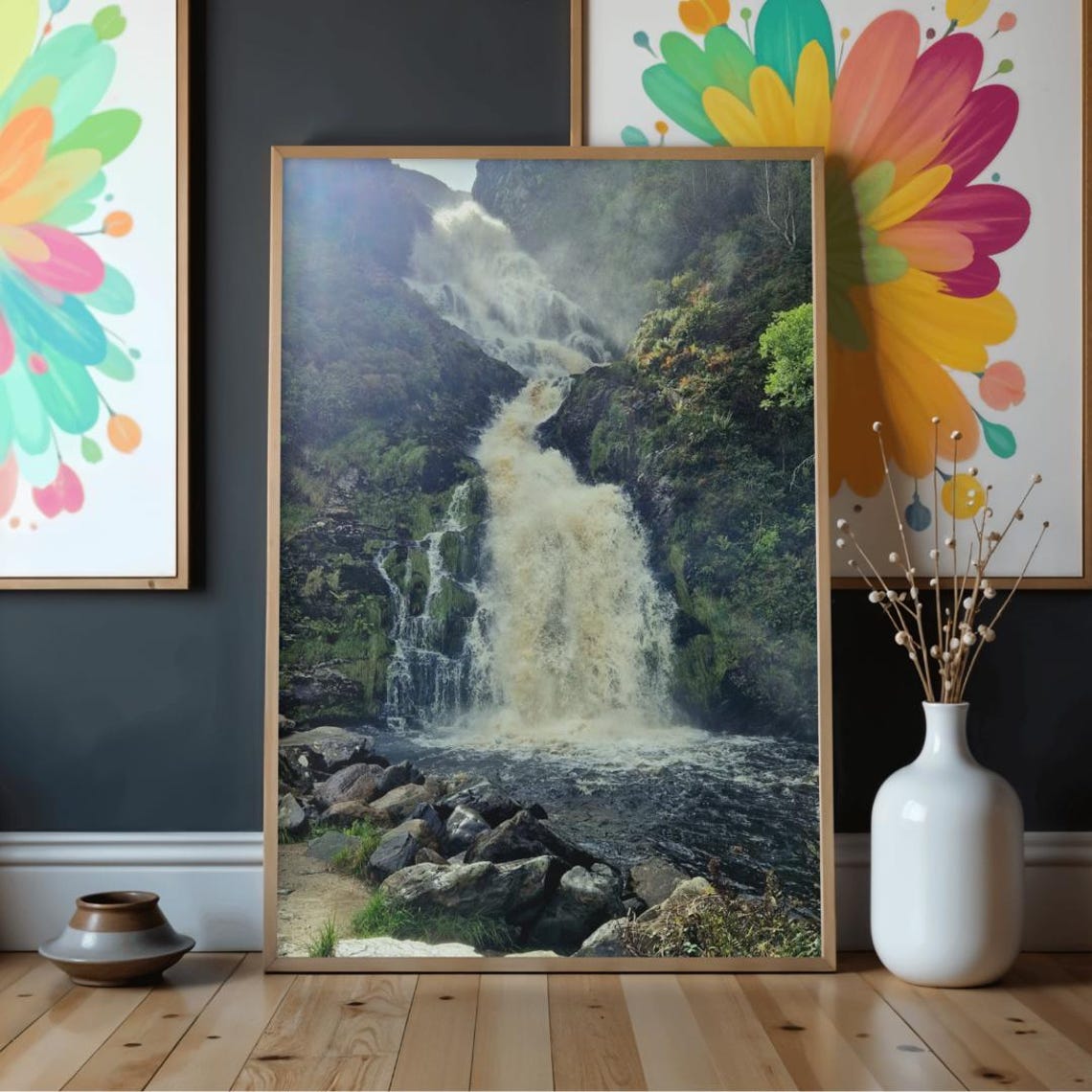 Irish Waterfall Print, Full Flow Landscape Digital Download, Green ...