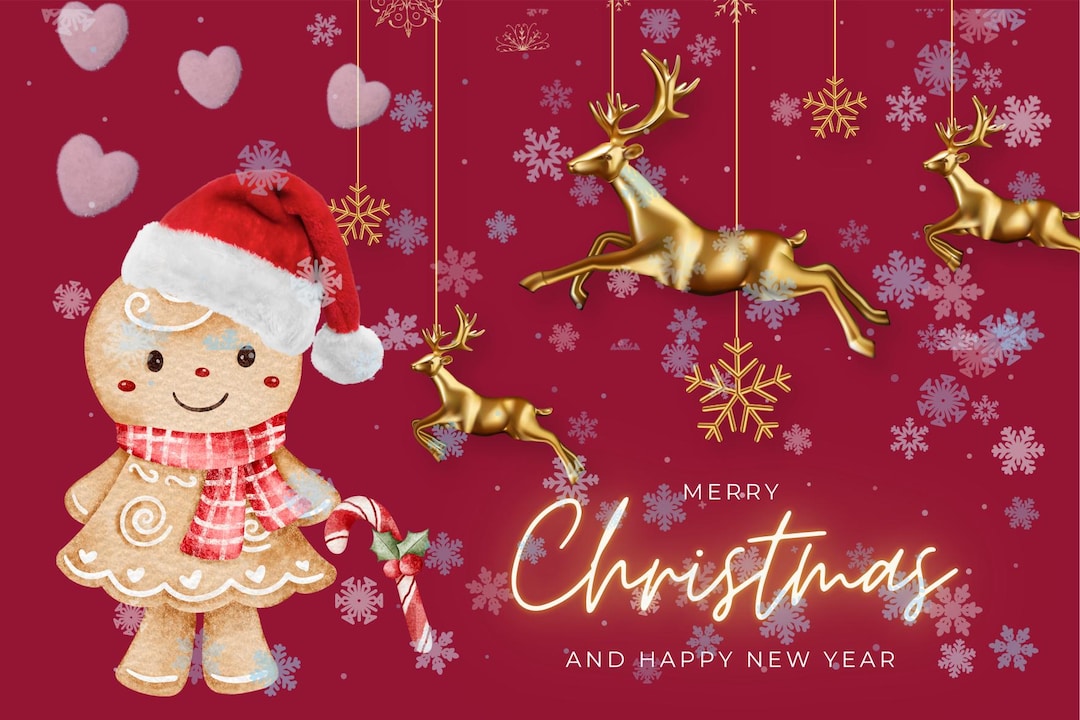 Gingerbread Christmas Card Printable, Pink Holiday Design (digital ...
