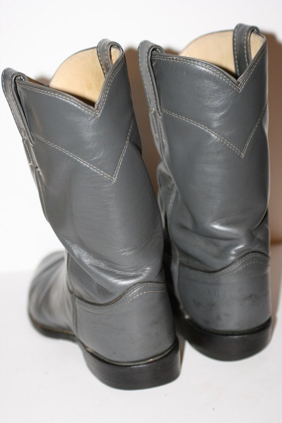 90s JUSTIN ROPERS Western Grey Leather Cowboy Boots M… - Gem