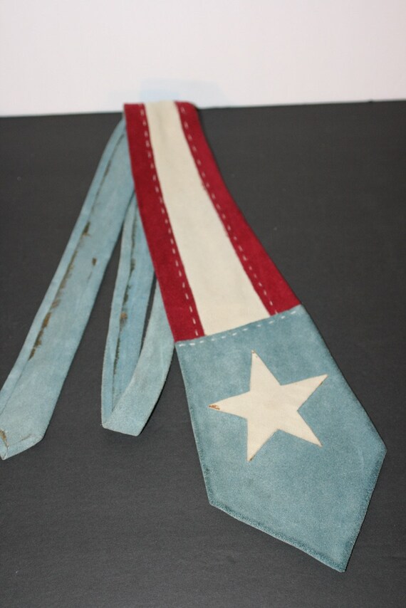 Vintage 40s Handmade Texas Flag Suede Necktie Indepen… - Gem
