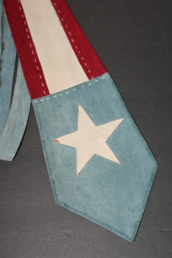 Vintage 40s Handmade Texas Flag Suede Necktie Indepen… - Gem